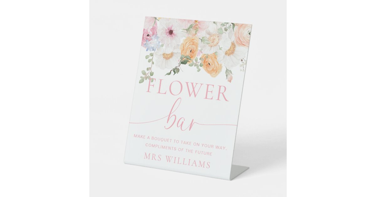 Millie Floral Flower Bar Pedestal Sign | Zazzle