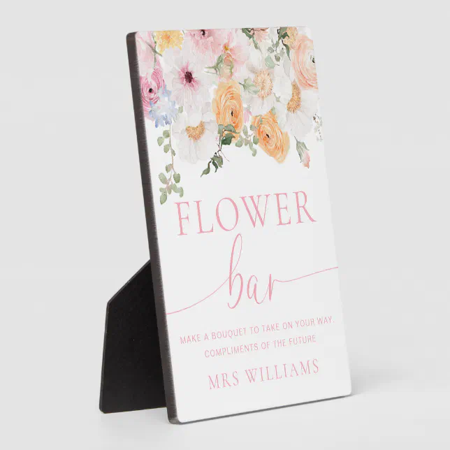 Millie Floral Flower Bar Sign Plaque | Zazzle
