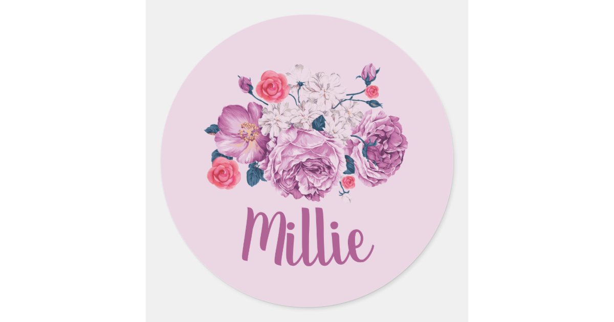 Millie Name Floral Custom Vintage Flower Rose Classic Round Sticker ...