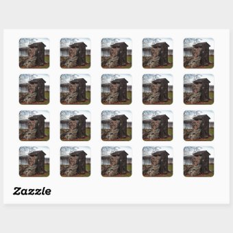 Milling about the old outhouse square sticker | Zazzle