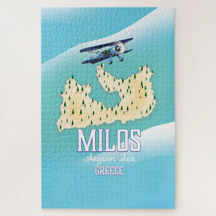 Milos,Greek island Map travel poster art. Jigsaw Puzzle | Zazzle