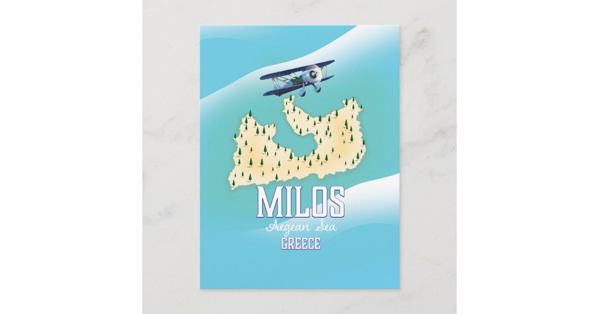 Milos,Greek island Map travel poster art. Postcard | Zazzle