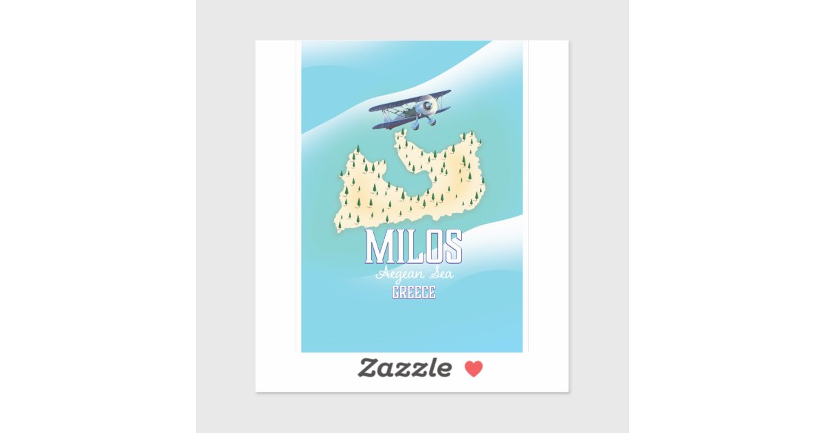 Milos,Greek island Map travel poster art. Sticker | Zazzle
