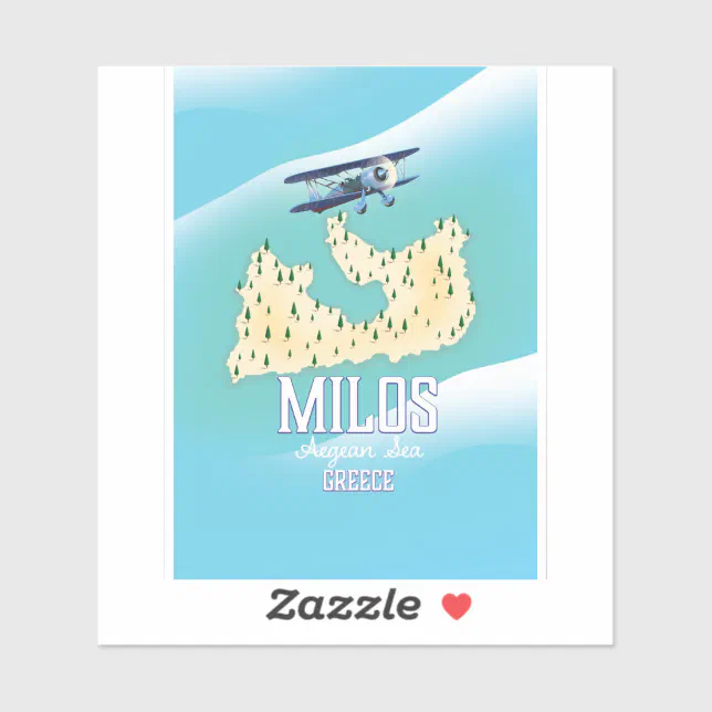 Milos,Greek island Map travel poster art. Sticker | Zazzle