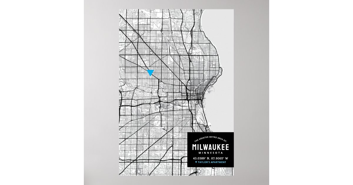 Milwaukee City Map + Mark Your Location Poster | Zazzle