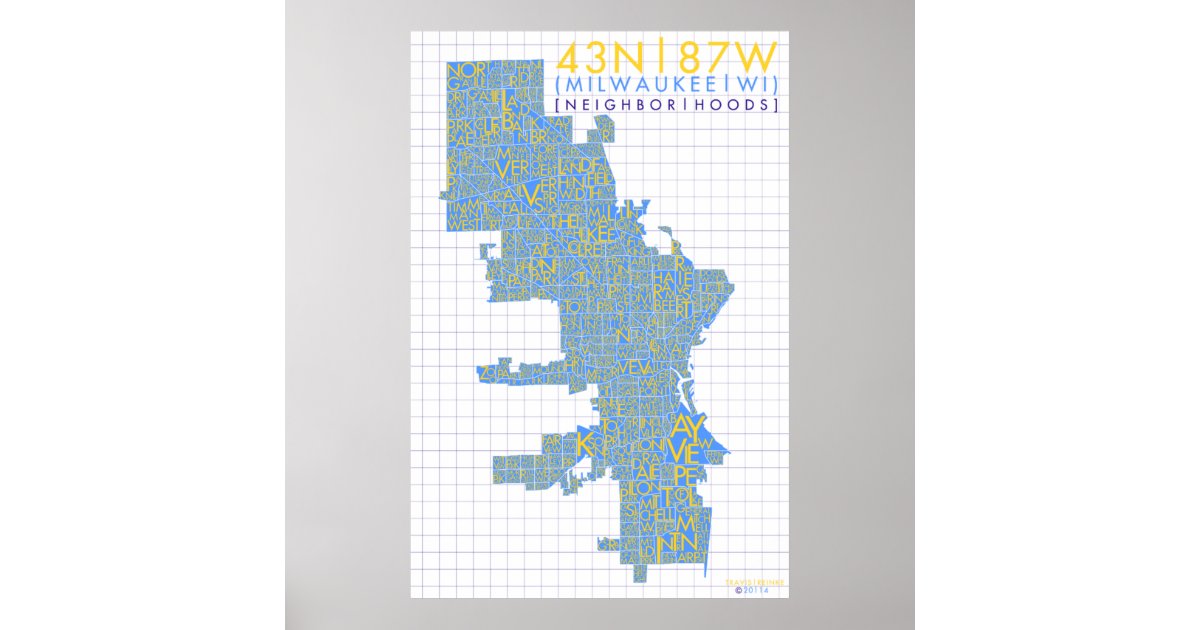 Milwaukee Neighborhood Typography Map Poster | Zazzle