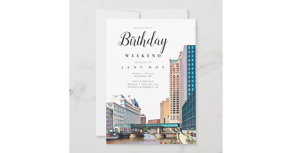Milwaukee Skyline Birthday Weekend Invitation | Zazzle
