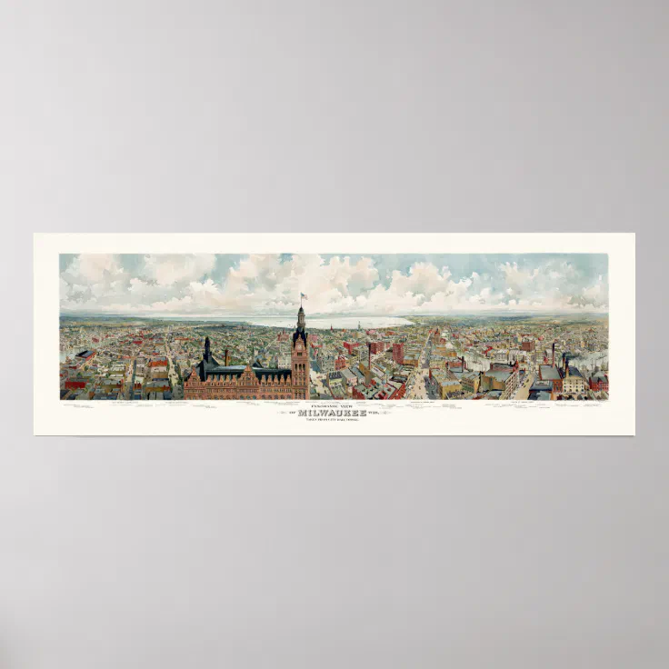 Milwaukee, WI Panoramic Map - 1898 Poster | Zazzle