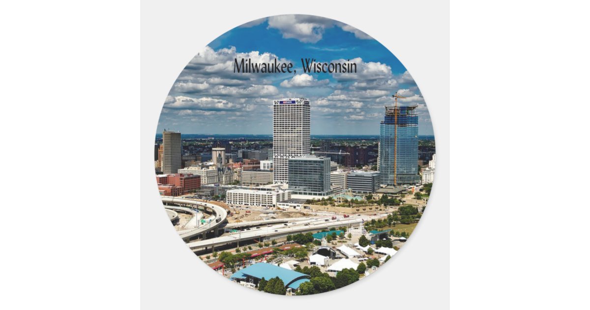 Milwaukee, Wisconsin cityscape Classic Round Sticker | Zazzle