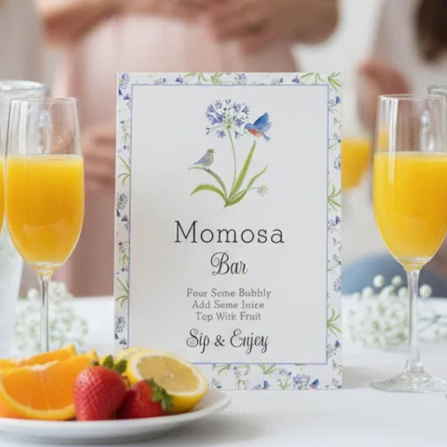 Mimosa Bar Baby Shower Lily with Bluebird Table Tent | Zazzle