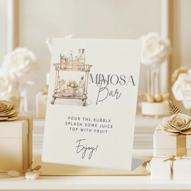 Mimosa Bar Cart Couples Shower Pedestal Sign | Zazzle