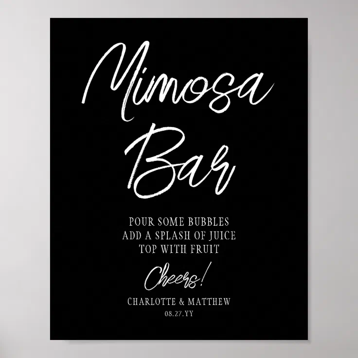 Mimosa Bar Cheers Modern Handwritten Script Black Poster | Zazzle