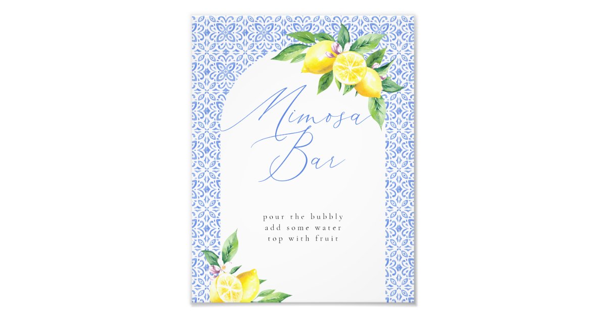 Mimosa Bar Lemon Italian Blue Tile Photo Print | Zazzle