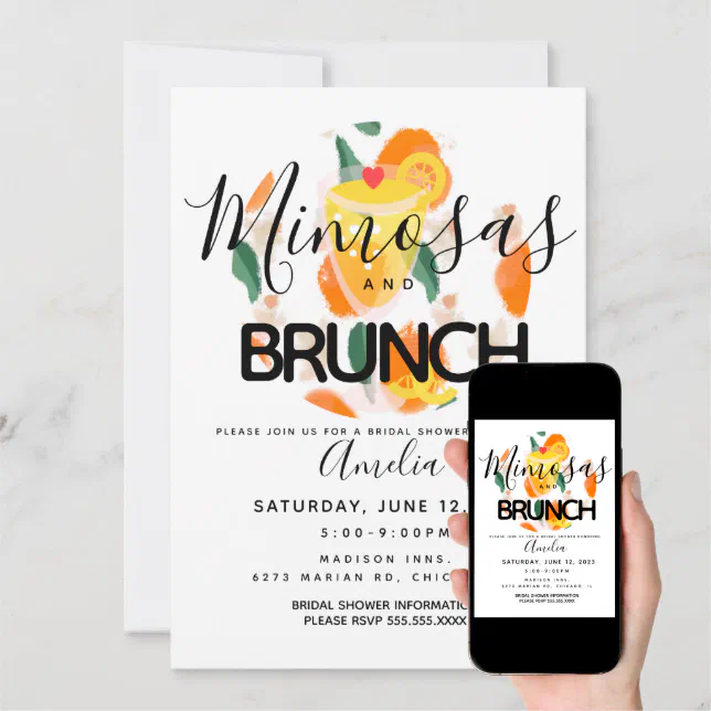 Mimosa Brunch Hand Drawn Bridal Shower Invitation | Zazzle