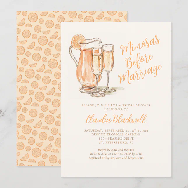 Mimosas Before Marriage Bridal Shower Invitation | Zazzle