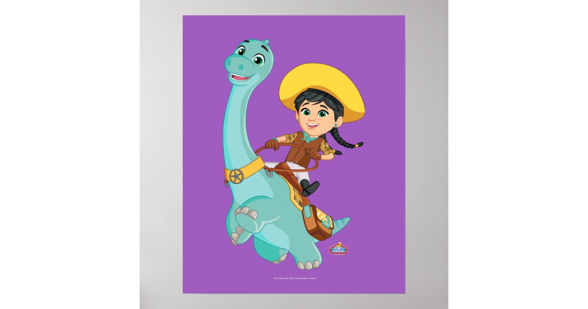Min & Clover | Happy Cowgirl & Brontosaurus Ride Poster | Zazzle