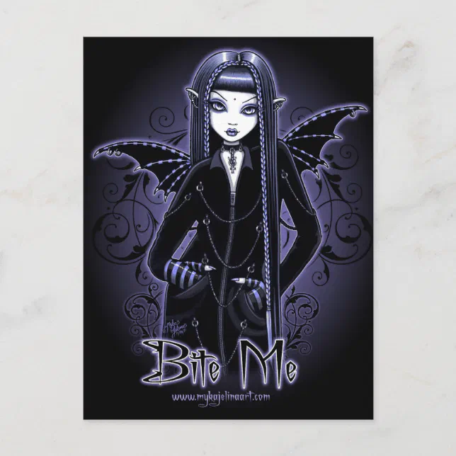 "Mina" Gothic Blue Bite Me Vampire Fairy Postcard | Zazzle