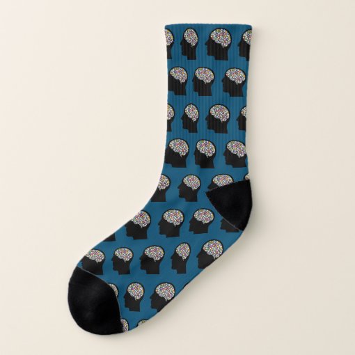 Mind Brain Patterned Blue Cazy Socks | Zazzle