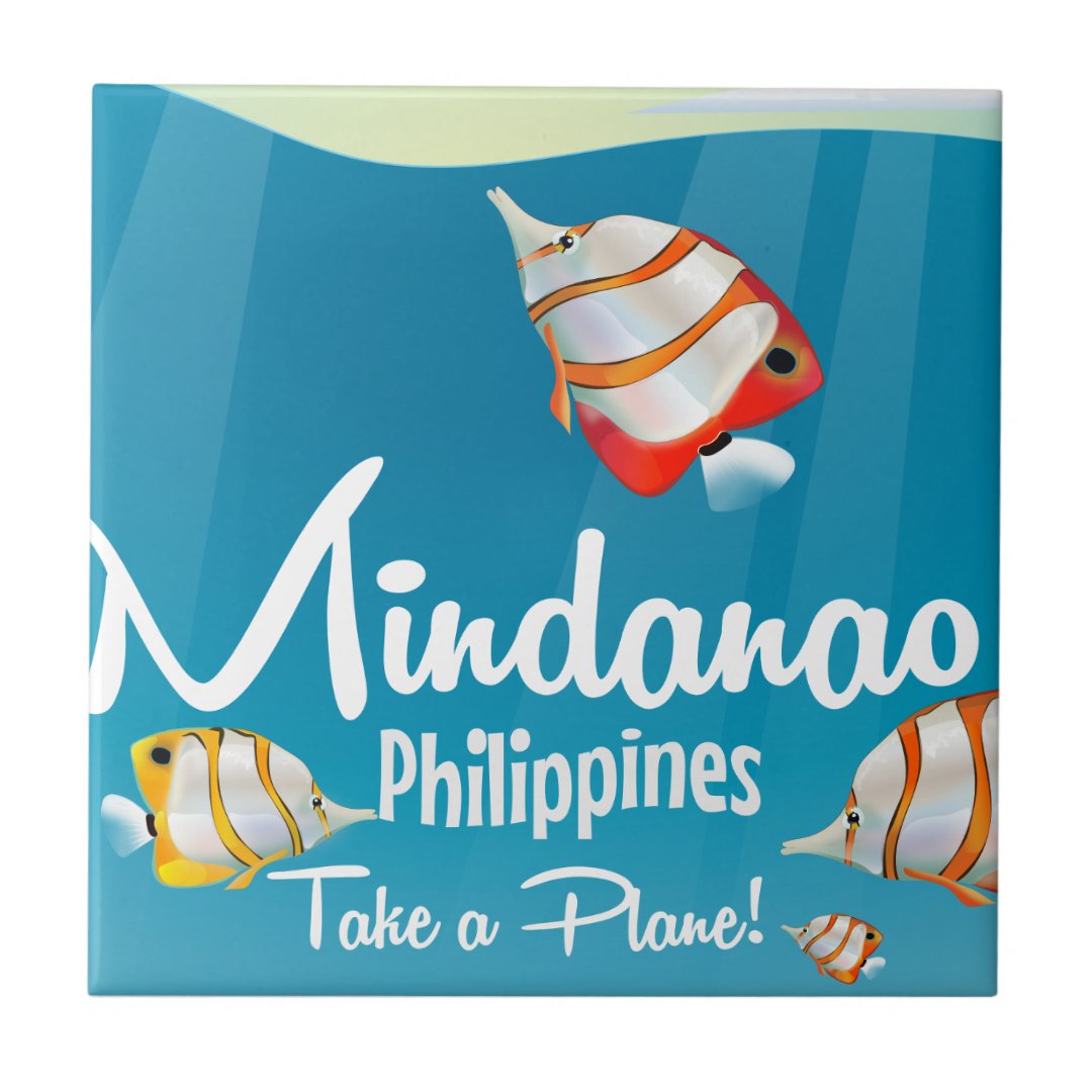 Mindanao, philippines cartoon travel poster tile | Zazzle