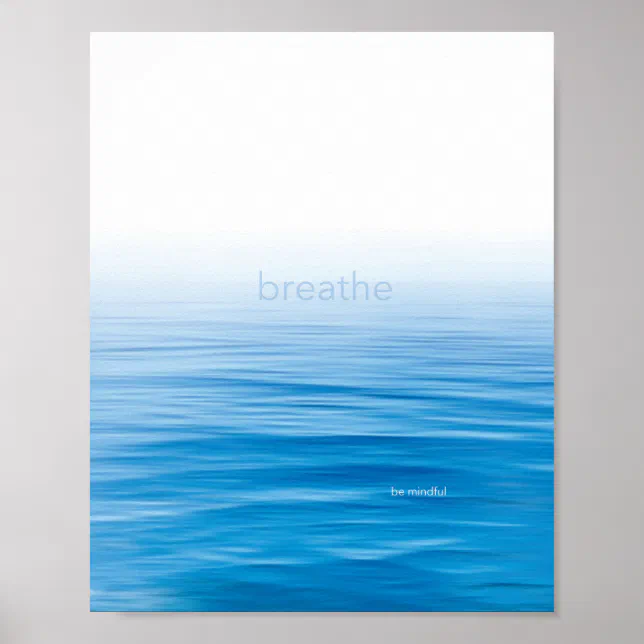 Mindfulness blue and white water minimalist poster | Zazzle