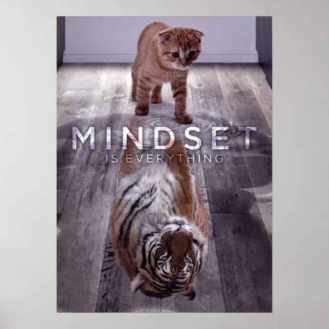 Mindset Is Everything - Cat and Tiger Reflection Poster | Zazzle