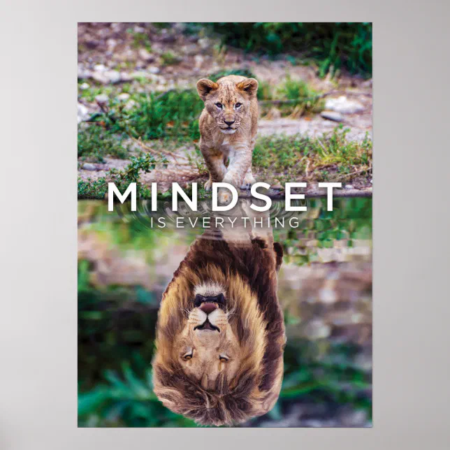 Mindset Is Everything, Roaring Lion Cub Reflection Poster | Zazzle