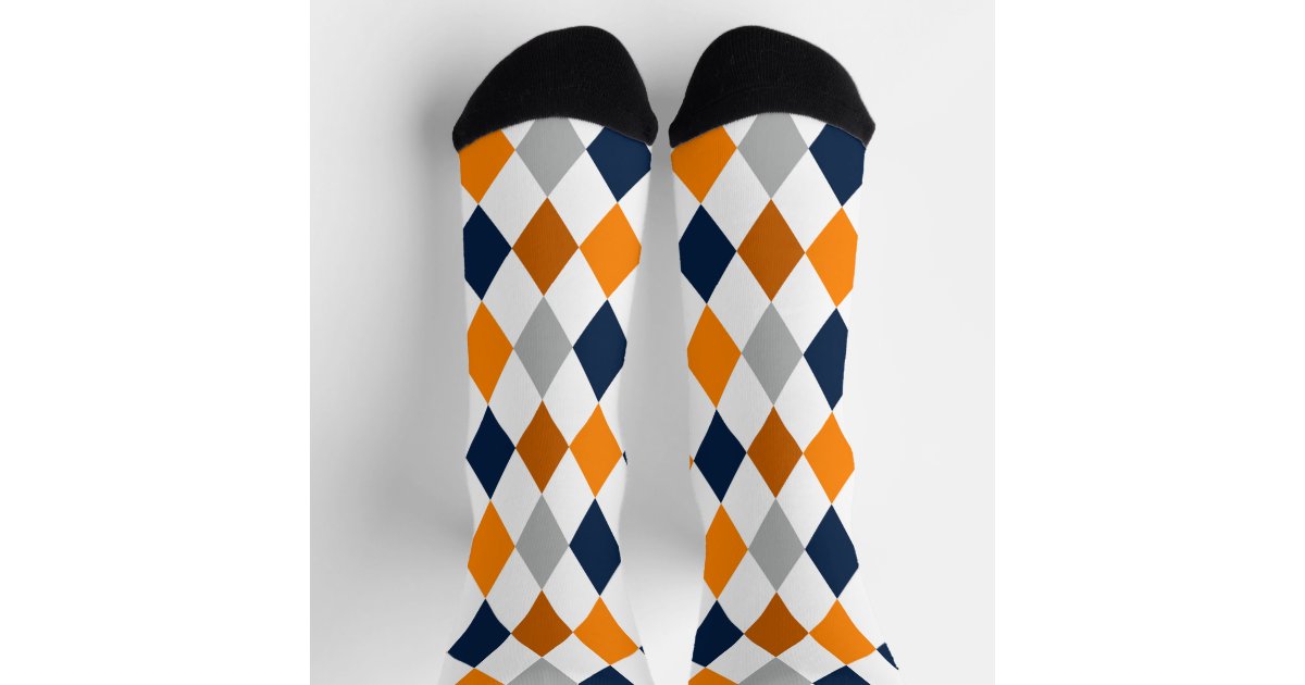 Miner Orange and Navy Argyle Pattern Socks | Zazzle