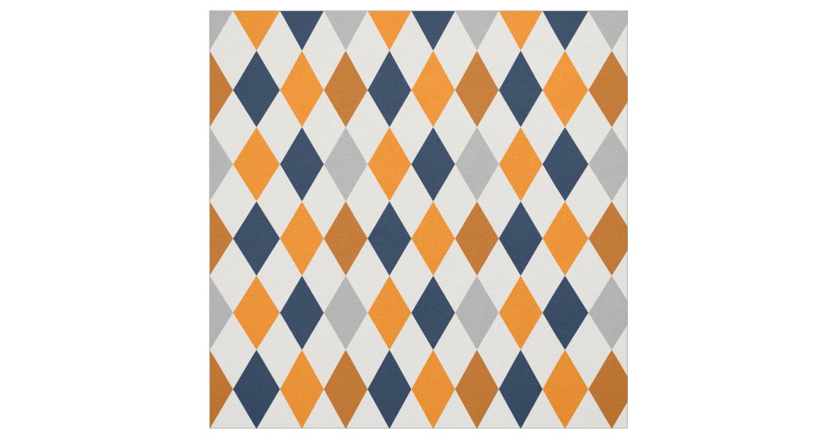 Miner Orange & Navy Blue Argyle Pattern Fabric | Zazzle