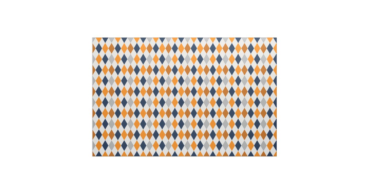 Miner Orange & Navy Blue Argyle Pattern Fabric | Zazzle