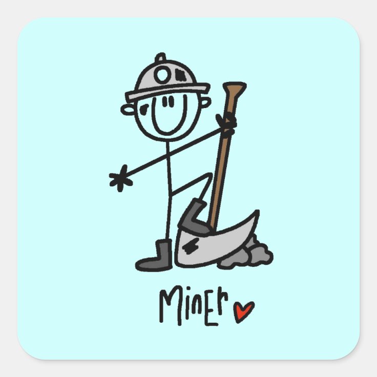 Miner Stick Figure Square Sticker | Zazzle