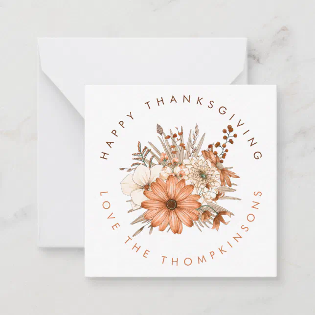 MINI Autumn Florals Foliage Happy Thanksgiving Note Card | Zazzle