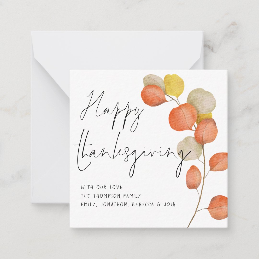MINI Autumn Leaves Script Happy Thanksgiving Card | Zazzle