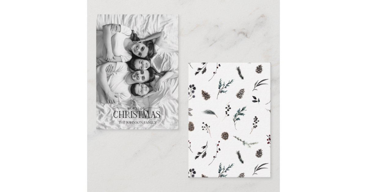 Mini Black & White Photo Winter Merry Christmas Note Card | Zazzle