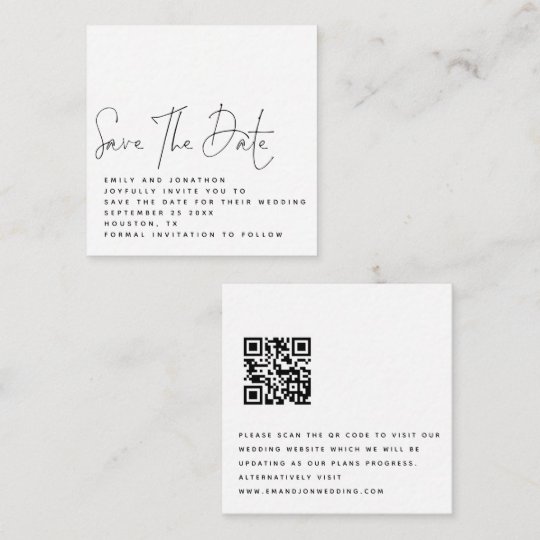 MINI Black White QR Code Wedding Save the Date Note Card | Zazzle.com