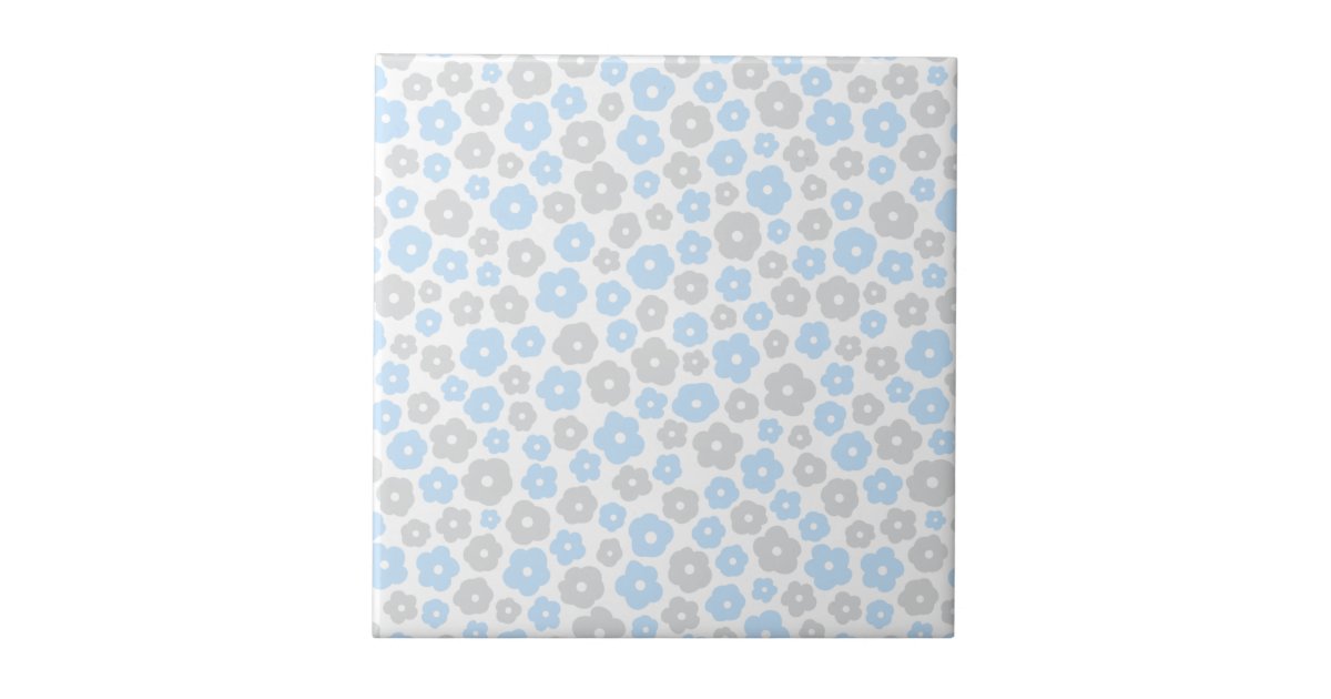 Mini Blue and Gray Flower Pattern Ceramic Tile | Zazzle