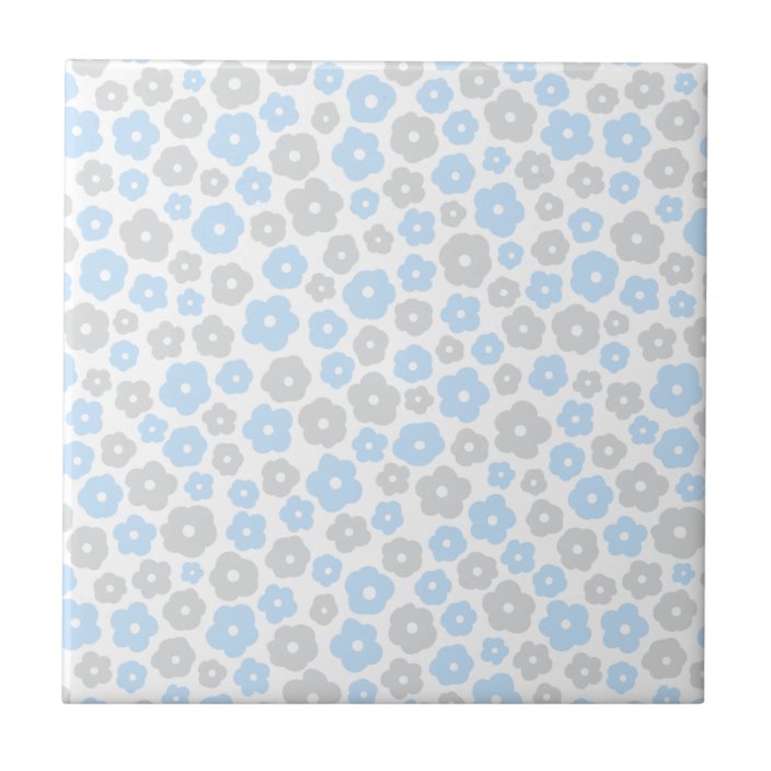 Mini Blue and Gray Flower Pattern Ceramic Tile | Zazzle.com