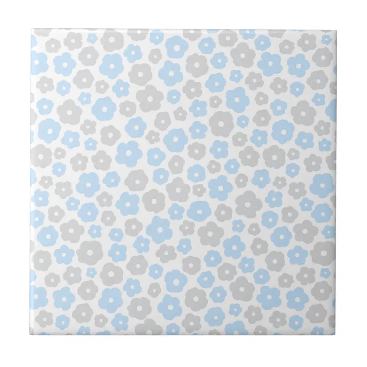 Mini Blue and Gray Flower Pattern Ceramic Tile | Zazzle