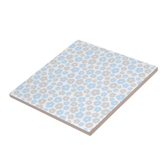 Mini Blue and Gray Flower Pattern Ceramic Tile | Zazzle