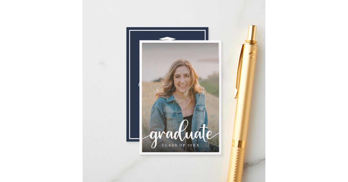 Mini Charcoal Blue Photo Graduation Invitation | Zazzle