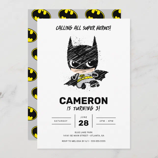 Mini Classic Batman Sketch Birthday Invitation | Zazzle