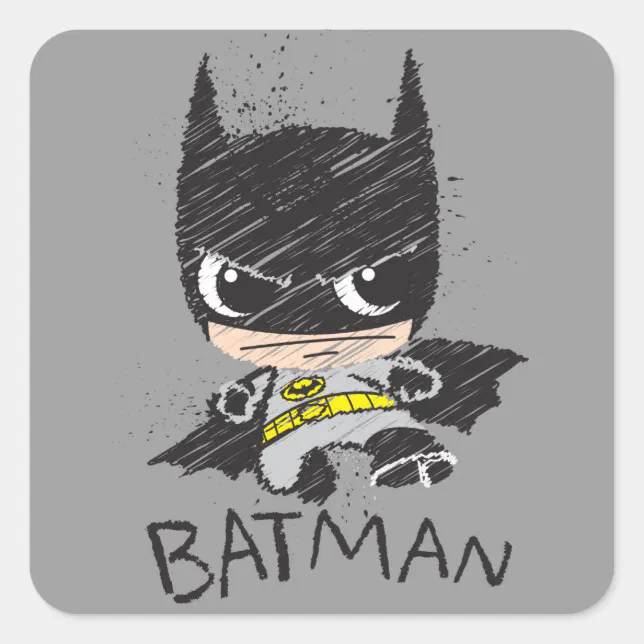 Mini Classic Batman Sketch Square Sticker | Zazzle