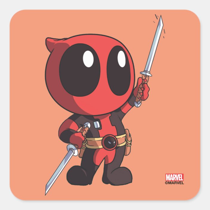 Mini Deadpool With Two Swords Square Sticker | Zazzle.com