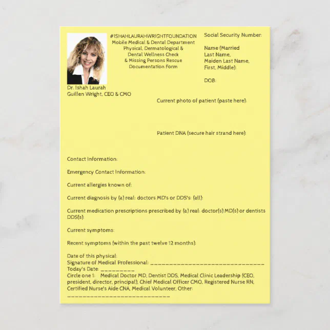 Mini Form for: Med., Derm., Dental, Missing Person Invitation Postcard ...