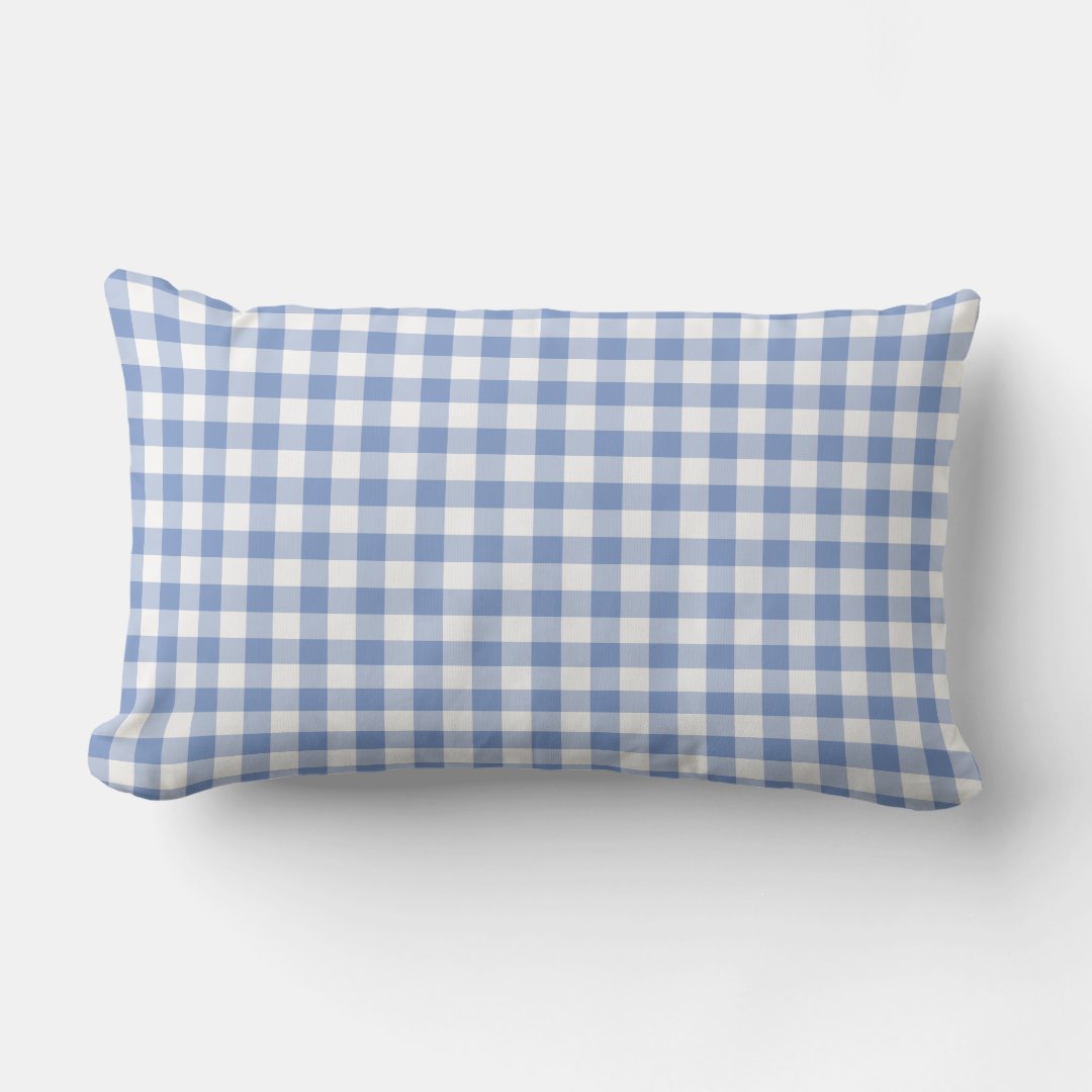 Mini Gingham Check Cornflower Blue Plaid Pattern Lumbar Pillow | Zazzle