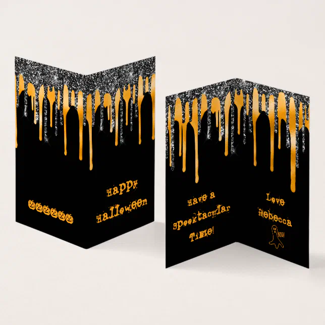 MINI Glitter Orange Happy Halloween Classroom Card | Zazzle