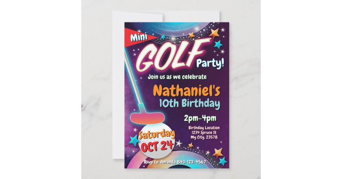 Mini Golf Birthday Invitation | Golf Party Card | Zazzle