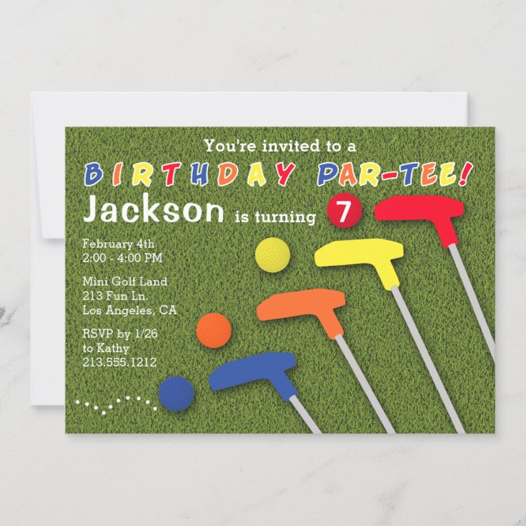Mini Golf Par-Tee Putt Putt Boy's Birthday Invitation | Zazzle