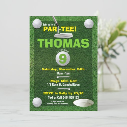 Mini Golf Putt Kids Birthday Party Invitation | Zazzle