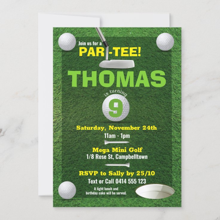 Mini Golf Putt Kids Birthday Party Invitation | Zazzle