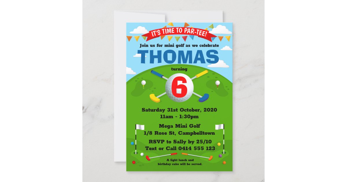 Mini Golf Putt Putt Boys Birthday Party Invitation | Zazzle